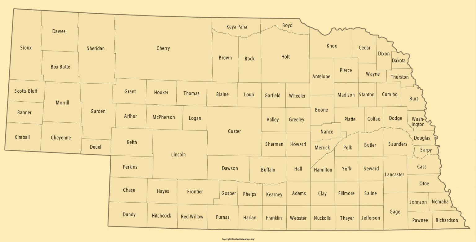 Nebraska County Map | County Map of Nebraska