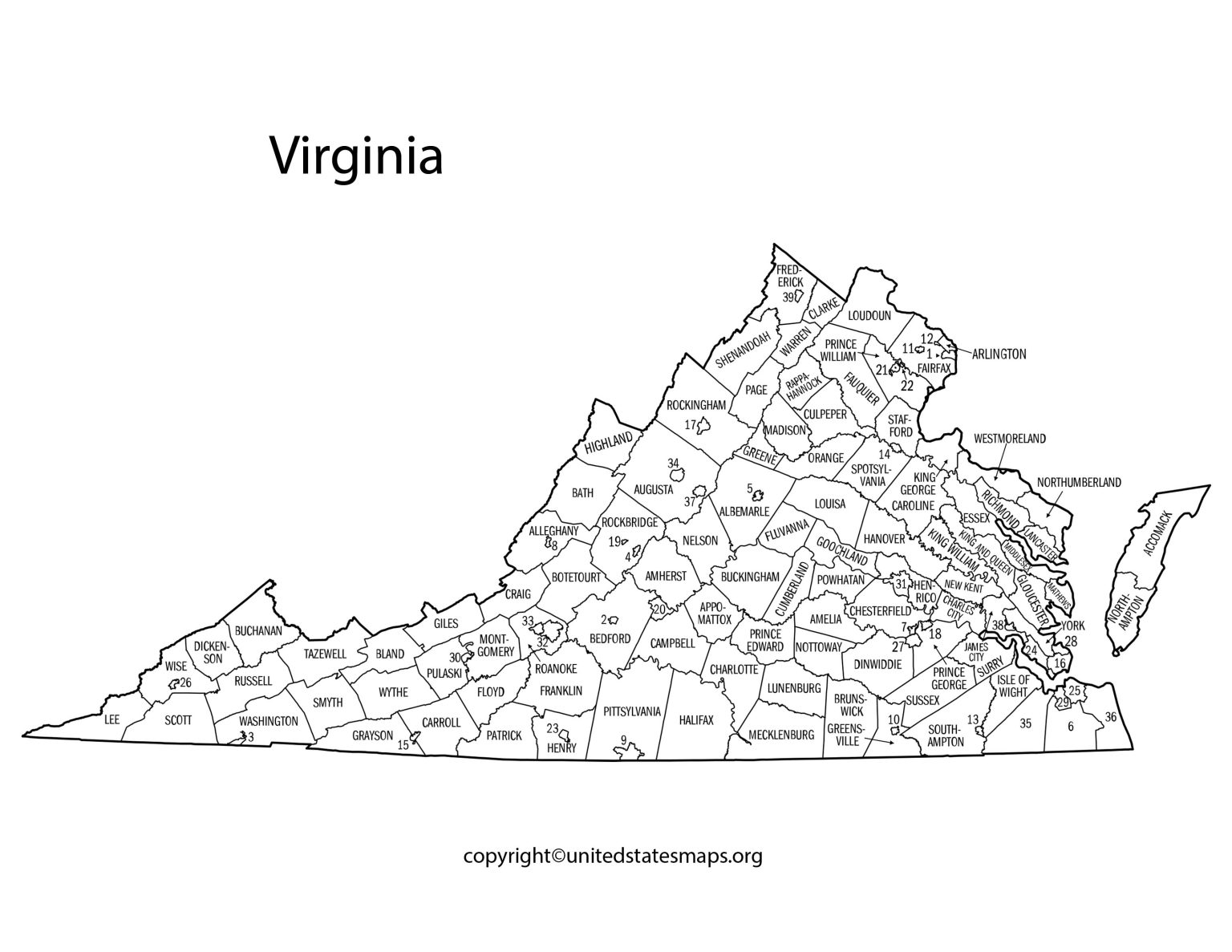 Virginia County Map | County Map of Virginia with Cities