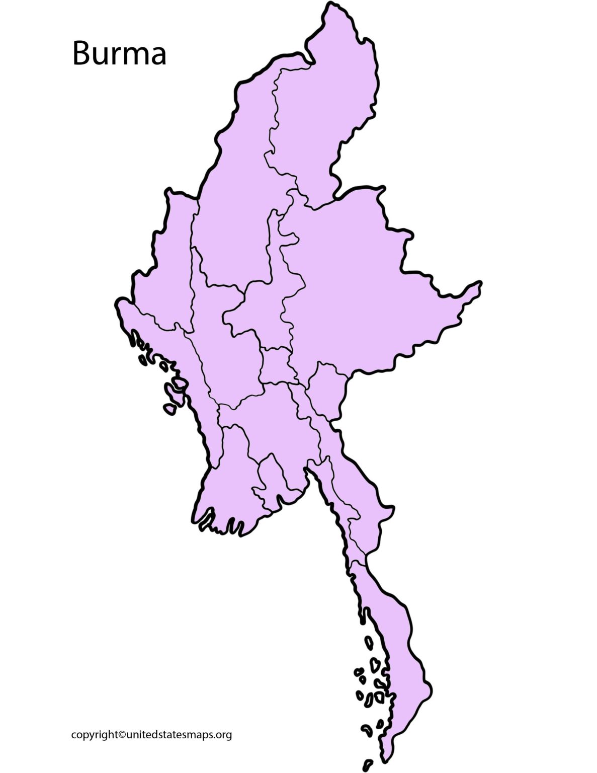Blank Burma Map | Printable Blank Map of Burma