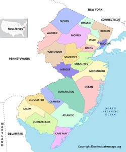 New Jersey County Map | County Map of New Jersey with Cities