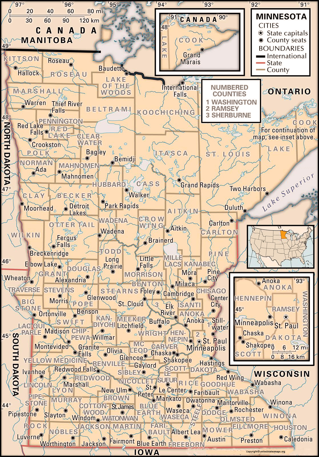 Minnesota County Map | Map of Minnesota Counties with Cities