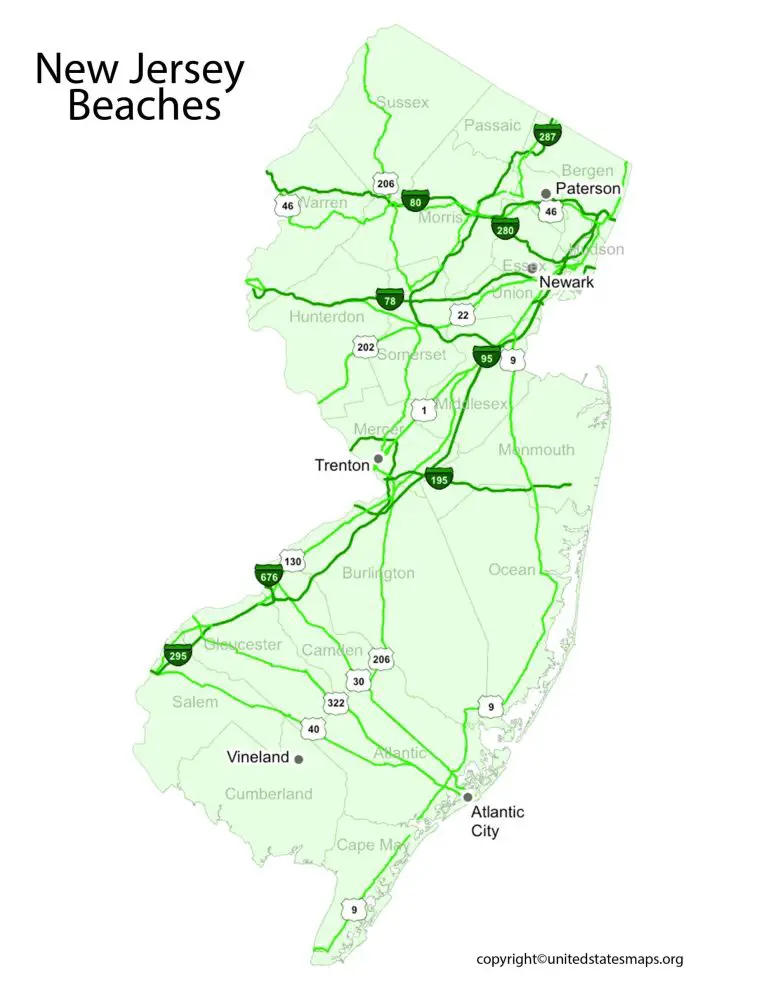 New Jersey Beaches Map | Map of New Jersey Beaches