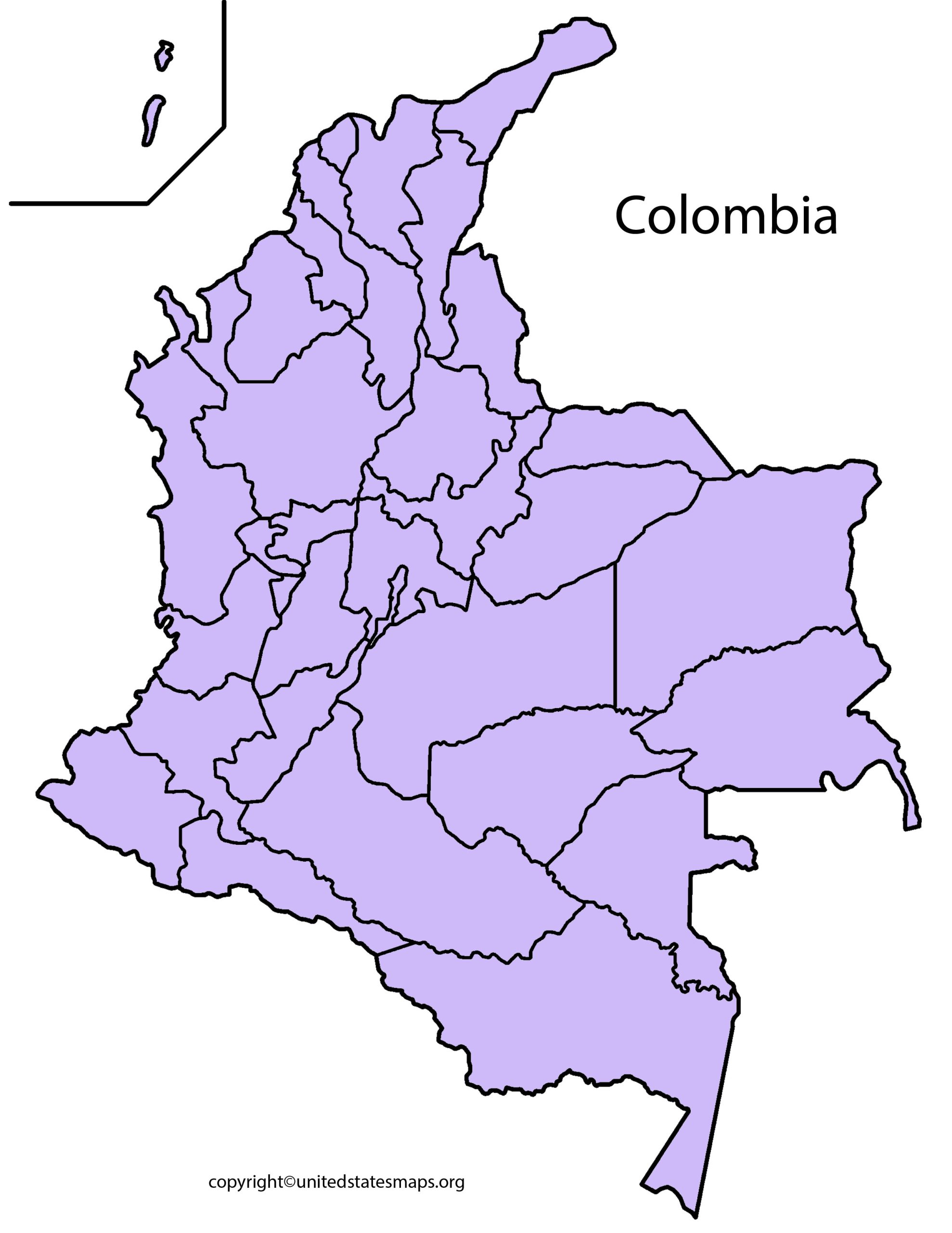 Blank Colombia Map | Blank Outline Map of Colombia