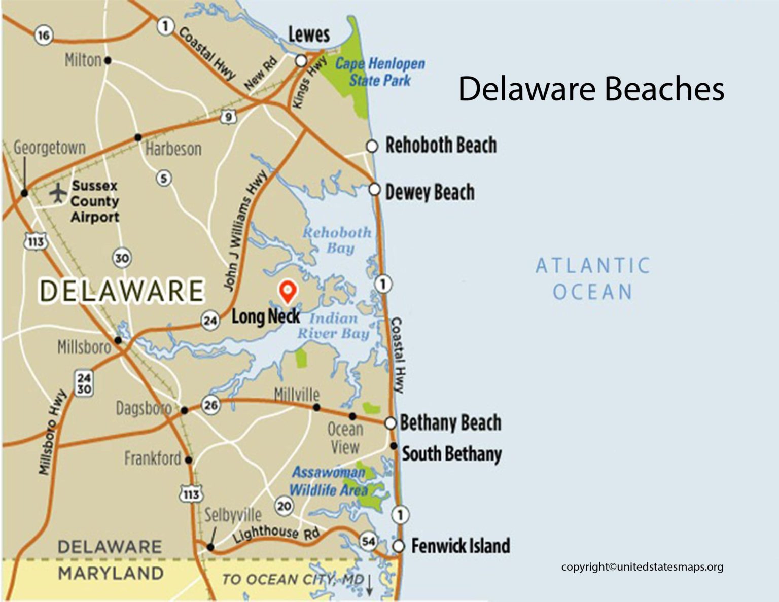 Delaware Beaches Map | Map of Delaware Beaches