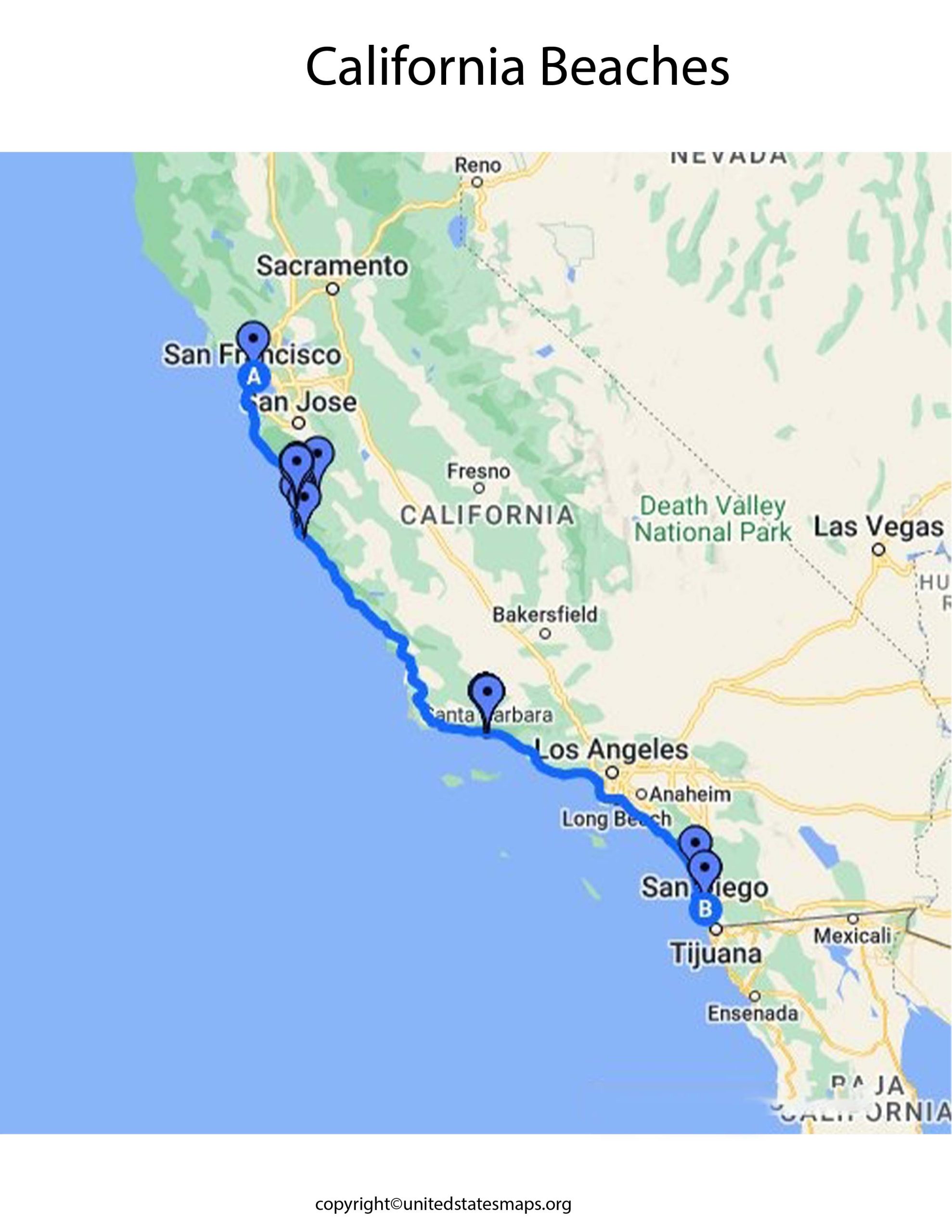 California Beaches Map | Map of California Beaches