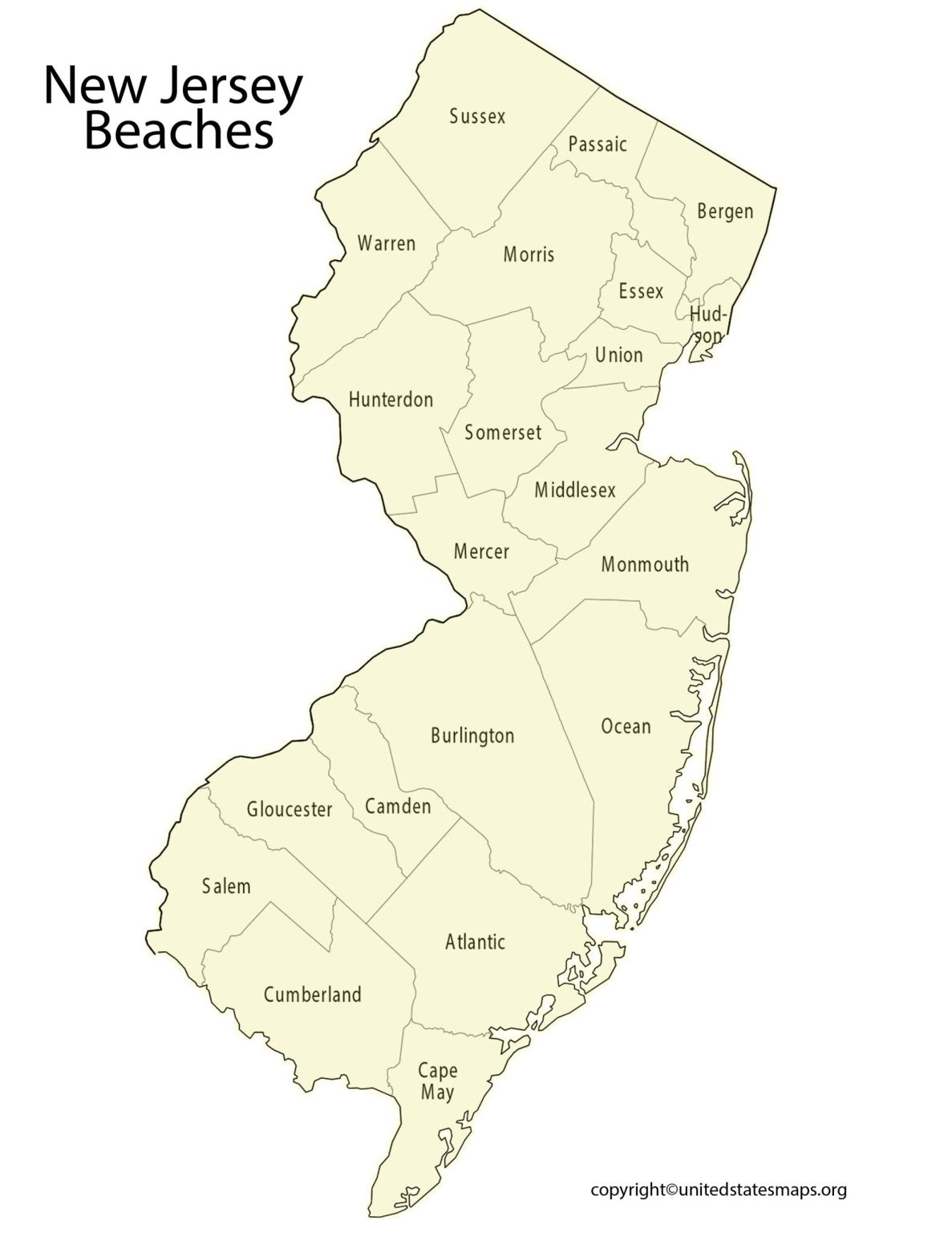 New Jersey Beaches Map | Map of New Jersey Beaches